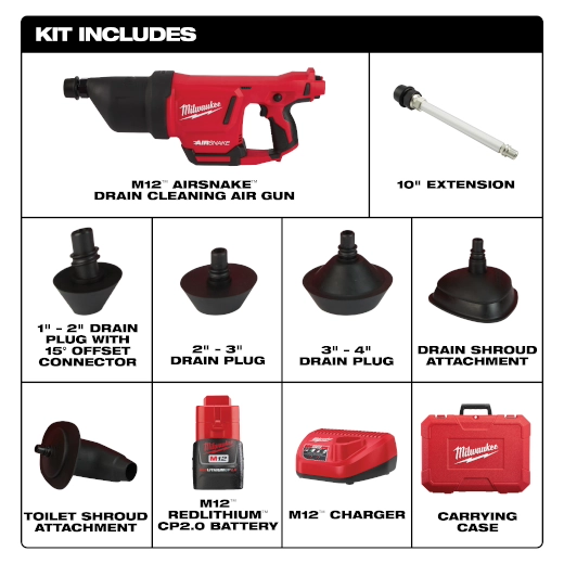 M12 AIRSNAKEDrain Cleaning Air Gun Kit | Milwaukee Tool